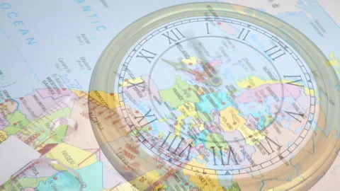 Animation of clock over world map with c... | Stock Video | Pond5