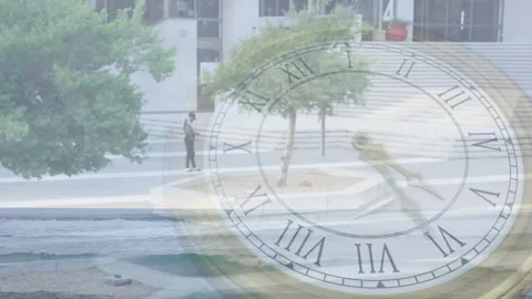 Animation of clock rotating over aerial ... | Stock Video | Pond5