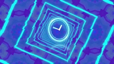 Animation of clock ticking over neon pat... | Stock Video | Pond5