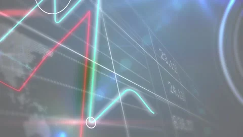 Animation of clock, wave graph, bar grap... | Stock Video | Pond5