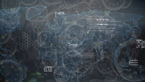 Animation of clocks over world map and i... | Stock Video | Pond5