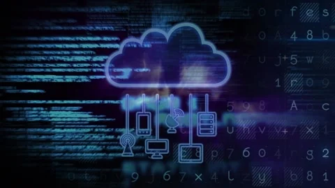 Animation of cloud with icons and data p... | Stock Video | Pond5