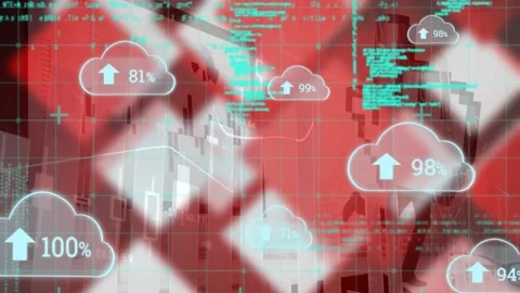 Animation of cloud upload icons and data... | Stock Video | Pond5
