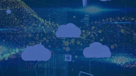 Animation of clouds with icons over glow... | Stock Video | Pond5