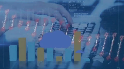 Animation of clouds with icons over grap... | Stock Video | Pond5