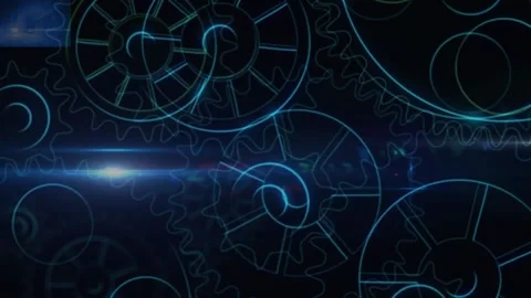 Animation of cogs and light trails on bl... | Stock Video | Pond5