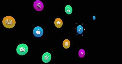 Animation of colorful icons on black bac... | Stock Video | Pond5