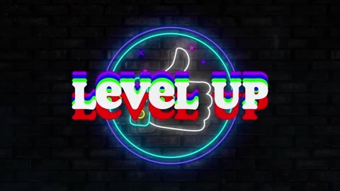 Animation of colorful level up text bann... | Stock Video | Pond5