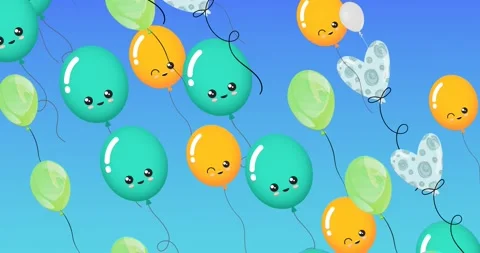Animation of colourful balloons with fac... | Stock Video | Pond5