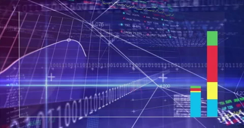 Animation of colourful bar graph over ne... | Stock Video | Pond5