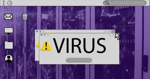 Animation of computer icons and virus te... | Stock Video | Pond5