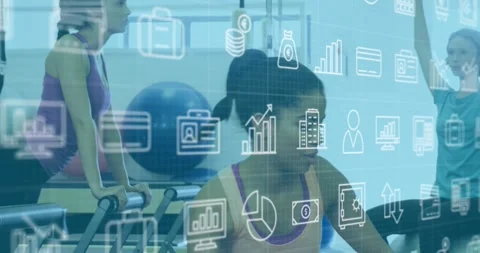 Animation of computer icons moving over ... | Stock Video | Pond5