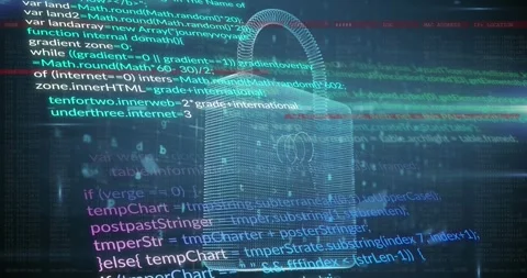 Animation of computer language, padlock,... | Stock Video | Pond5
