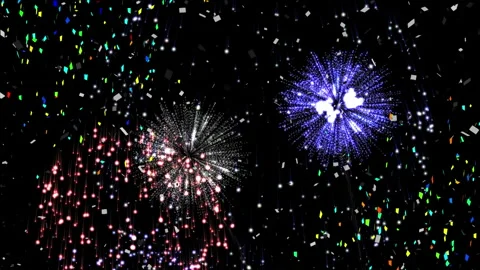 Animation of confetti and fireworks expl... | Stock Video | Pond5