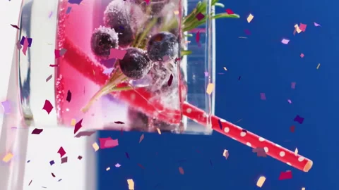 Animation of confetti falling and cockta... | Stock Video | Pond5