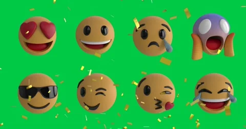 Animation of confetti falling over emoji... | Stock Video | Pond5
