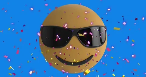 Animation of confetti falling over emoji... | Stock Video | Pond5