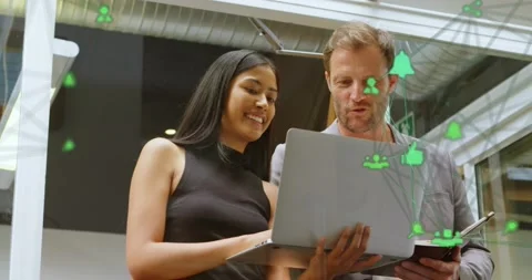 Animation of connected computer icons fo... | Stock Video | Pond5