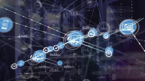 Animation of connected dots and icons wi... | Stock Video | Pond5