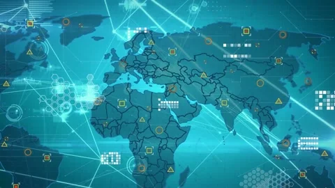 Animation of connected dots over map, so... | Stock Video | Pond5