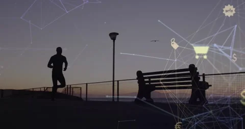 Animation of connected icon globe over s... | Stock Video | Pond5