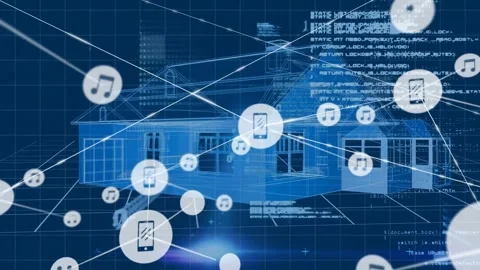 Animation of connected icons and compute... | Stock Video | Pond5