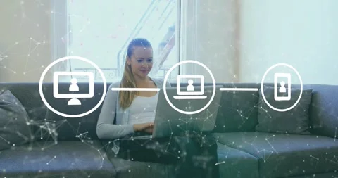 Animation of connected icons and dots ov... | Stock Video | Pond5