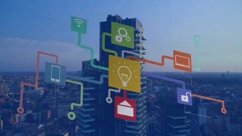 Animation connected icons in flowchart o... | Stock Video | Pond5