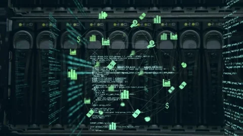 Animation of connected icons globe and c... | Stock Video | Pond5
