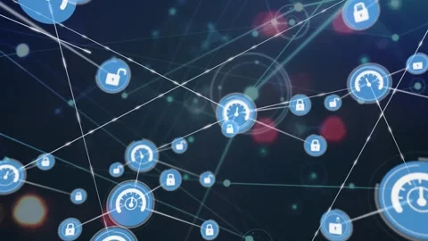 Animation of connected icons with lens f... | Stock Video | Pond5