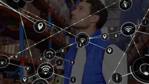 Animation of connected icons over caucas... | Stock Video | Pond5