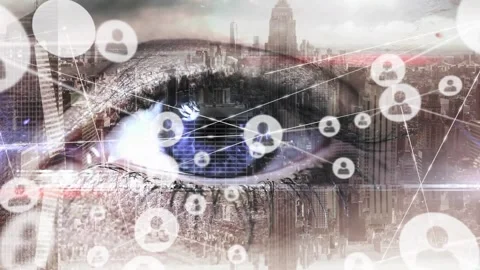 Animation of connected icons over eye of... | Stock Video | Pond5