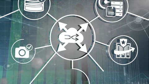 Animation of connected icons over graphs... | Stock Video | Pond5