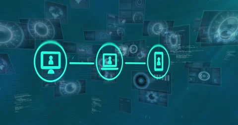 Animation of connected media icons over ... | Stock Video | Pond5