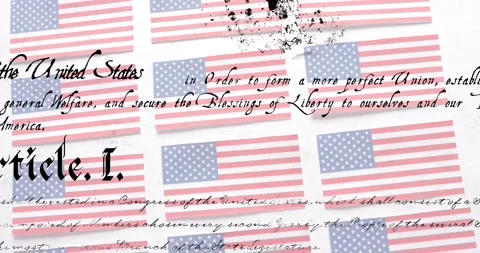 Animation of constitution text over flag... | Stock Video | Pond5