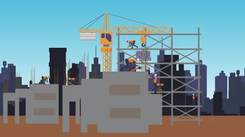 Animation of construction site buildings... | Stock Video | Pond5