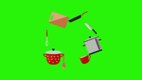 Animation of cooking tools, green screen... | Stock Video | Pond5