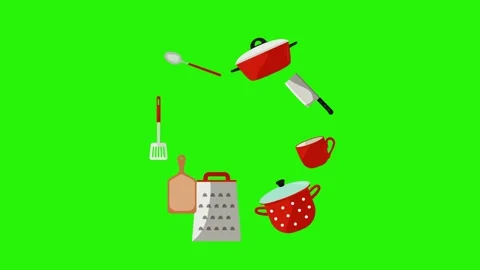 Animation of cooking tools, green screen... | Stock Video | Pond5