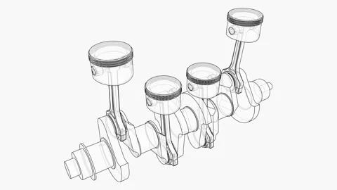 Animation of crankshaft and four pistons... | Stock Video | Pond5