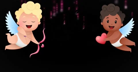 Animation of cupid icons over light spot... | Stock Video | Pond5