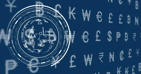 Animation of currency symbols and globe ... | Stock Video | Pond5