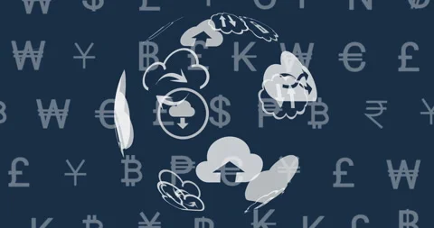 Animation of currency symbols and globe ... | Stock Video | Pond5