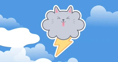 Animation of cute cloud with thunder ove... | Stock Video | Pond5