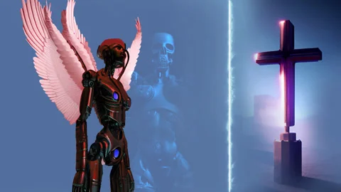 Animation of cyborg angel of death flapp... | Stock Video | Pond5