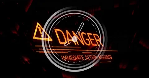 Animation of danger text over clock and ... | Stock Video | Pond5