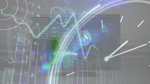 Animation of digital clock, map with gra... | Stock Video | Pond5