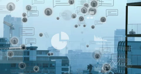 Animation of digital communication icons... | Stock Video | Pond5