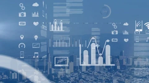 Animation of digital icons and data proc... | Stock Video | Pond5