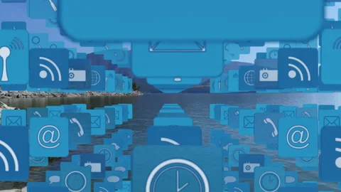 Animation of digital icons floating over... | Stock Video | Pond5