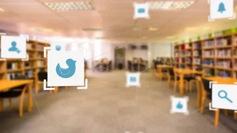 Animation of digital icons over empty sc... | Stock Video | Pond5
